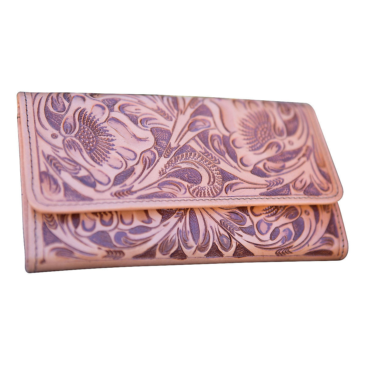 Virginia Handbags Handmade Womens Wallet. Rich and Deep Hand Tooling. (Turquoise)