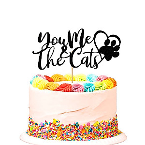 You Me & the Cats Cake Topper, Mr & Mrs Wedding Cake Decors, Bride and Groom Wedding Party Decorations, Cat Lovers Party Supplies, Black Glitter