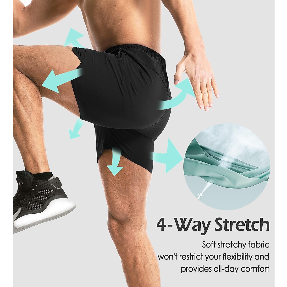 Aolesy Men's Gym Shorts 5 Inch Quick Dry Workout Running Shorts with Zipper Pockets Lightweight Sports Athletic Shorts for Men Black