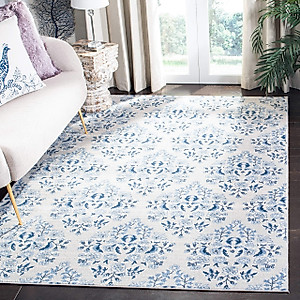SAFAVIEH Brentwood Collection 4' x 6' Cream/Blue BNT856D Floral Shabby Chic Trellis Non-Shedding Living Room Bedroom Accent Rug