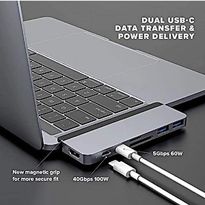 Hyper - New HyperDrive Duo 7-in-2 Hub - USB-C for MacBook Pro/Air - HDMI 4K60Hz HDR, USB-C 40Gbps 100W PD, USB-C 5Gbps 60W PD, MicroSD/SD 3.0 UHS-I 104MB/s, 2 x USB-A 5Gbps - Space Gray
