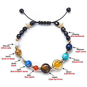 Fesciory Women Men Solar System Bracelet Universe Galaxy The Eight Planets Guardian Star Natural Stone Beads Bracelet Bangle(Blue Sandstone(Adjustable))