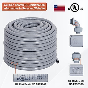 Neorexon Liquid-Tight Conduit and Connector Kit 1/2inch 25ft, Flexible Non Metallic Liquid Tight Electrical Conduit w/UL Certification, Electrical Conduit Kit with 5 Straight, 5 Angle Fittings