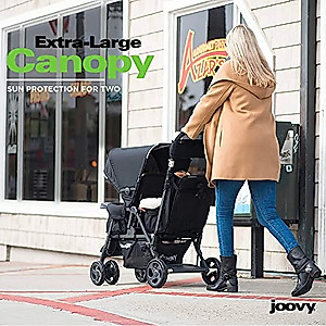 Joovy Caboose Too Ultralight Graphite Stand-On Double Stroller with Universal Car Seat Adapter, 3-Way Reclining Seats, Option to Use Rear Seat, Bench Seat, or Standing Platform