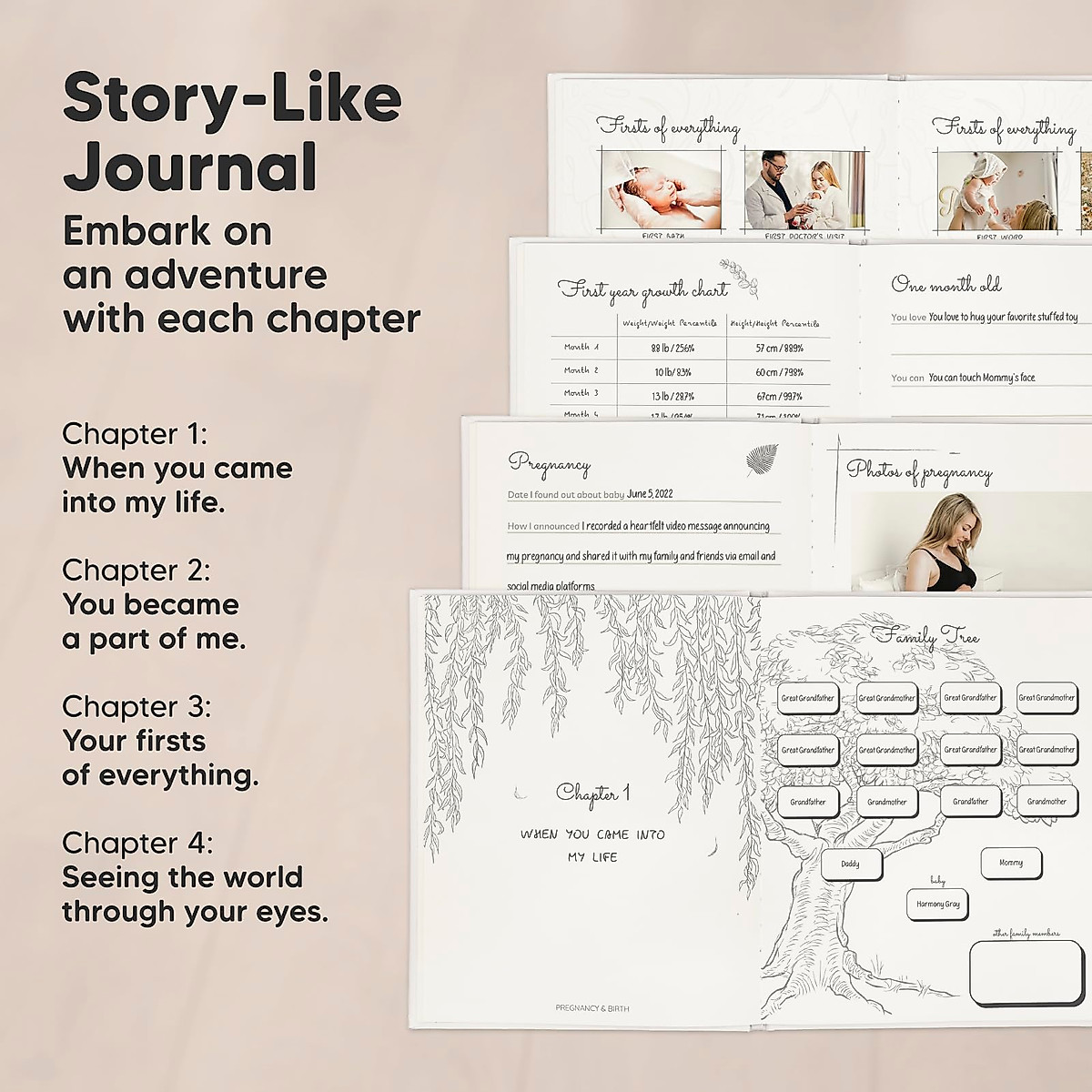 Baby Memory Book First 5 Years Journal - Modern Baby Milestone Book Hardcover 66 Pages, Baby’s First Year Book, Baby Book for Boys,Girls,Baby Photo Albums,Baby Scrapbook Album(Alpine White)