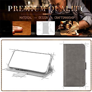 Shantime for Doogee V20 Pro Case, Leather Wallet Case with Cash & Card Slots Soft TPU Back Cover Magnet Flip Case for Doogee V20 Pro (6.43”) Grey