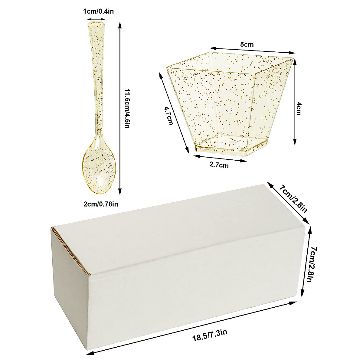 Tongcloud 25 Set Mini Plastic Dessert Cups with Spoons Gold Glitter Square Small Dessert Cups Disposable Gold Glitter Plastic Bowls with Mini Spoons Great for Party Desserts Appetizers