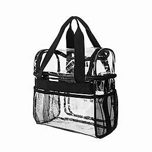 Stadium Approved Double Decker Crossbody Clear Work bag Transparent PVC Lunch Tote Bag Clear Makeup Travel Kit Organizer Bag On Go Clear Lunch Shoulder Bag for Sport Event Concert Correctional Officer