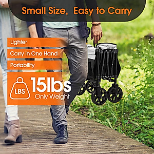 Collapsible Folding Wagon,Large Utility Wagon Cart Foldable,Folding Wagon Cart with All Terrain Wheels,Heavy Duty Garden Cart,Portable Wagon for Shopping Grocery Camping Sports Fishing (Black/White)