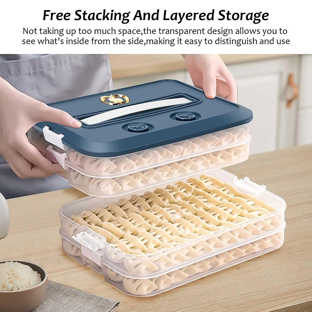 Qivine Dumpling Storage Box,4 Layer Dumpling Keeper Food Storage Containers with Lid for Fridge Stackable Cookie Container Airtight Cookie Storage Carrier with Time Recoder