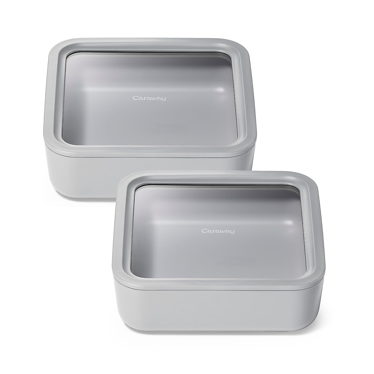 Caraway 2pc Glass Food Storage Set - 10 Cup Food Containers (2) - Ceramic Coated - Non Toxic, Non Stick Lunch Box with Lids. Dishwasher, Oven, & Microwave Safe - Gray