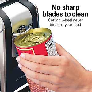 Hamilton Beach Smooth Edge Electric Automatic Kitchen with Easy Push Down Lever, Opens All Standard-Size and Pop-Top Cans, Stainless Steel Scissors, Black and Chrome