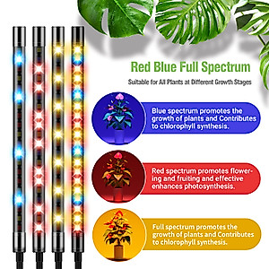 Grow Light with Stand, FRENAN Grow Lights for Indoor Plant with Red Blue & Full Spectrum, 10 Dimmable Brightness, 4/8/12H Timer, 3 Switch Modes, Adjustable Gooseneck, Suitable for Various plant Growth