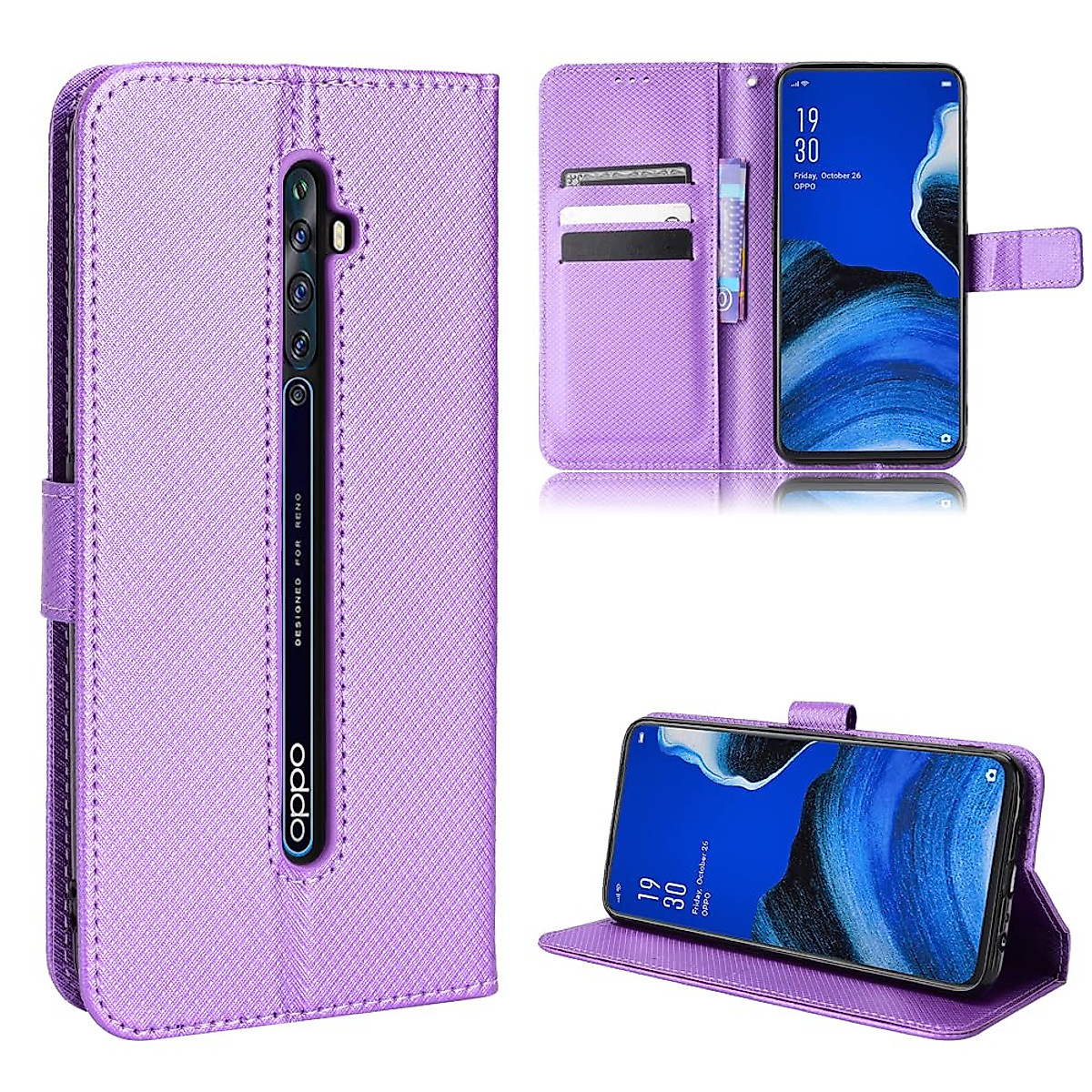 Phone Case for Oppo Reno2 F, Leather Wallet Case for Oppo Reno2 F Non-Slip PU Leather Cover, Flip Folio Book Phone Cover for Oppo Reno2 F Case Purple