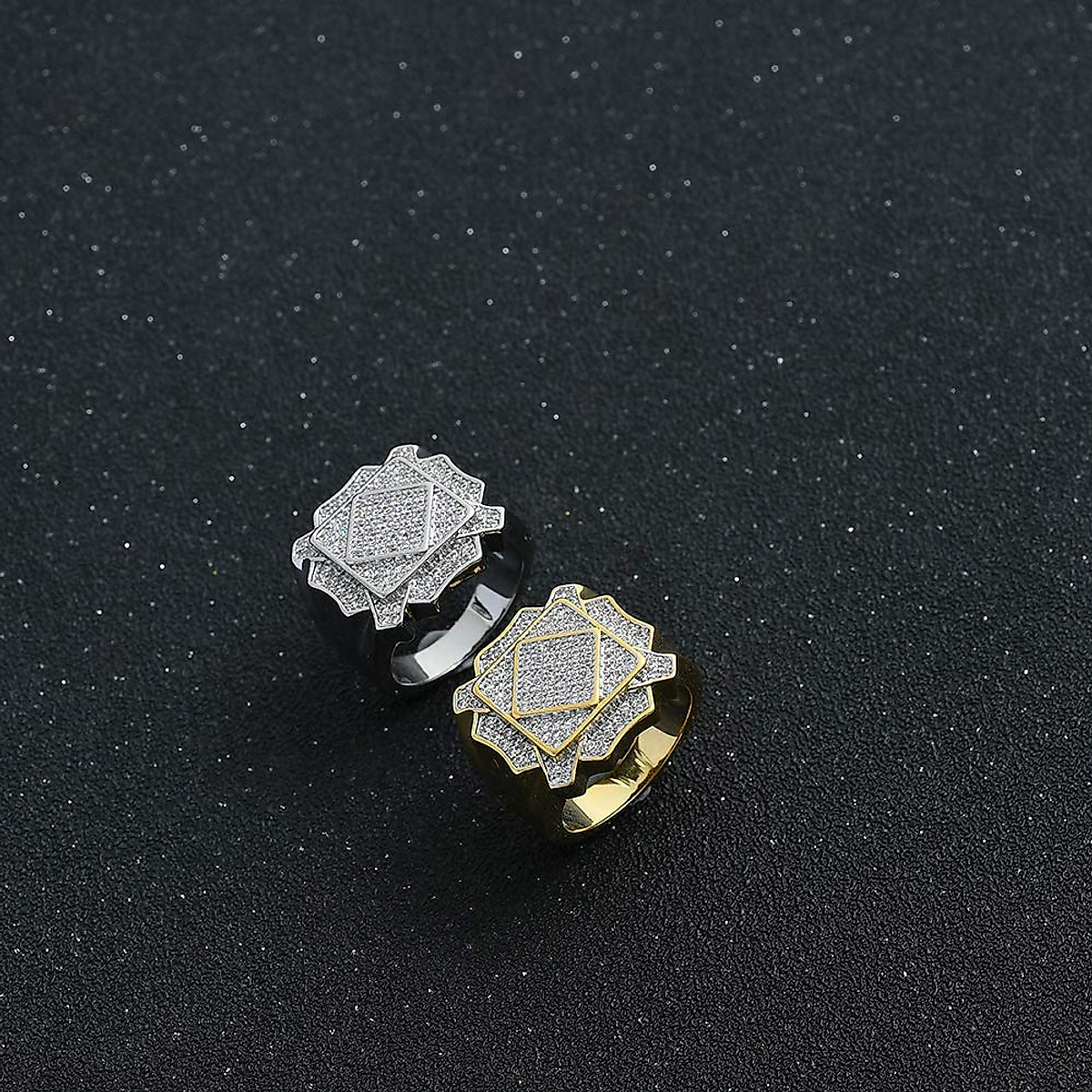 LKV 14K Hiphop Ring Gold Plated Iced Out Diamond CZ Eternity Wedding Engagement Band Ring for Men Women (GOLD, 11)