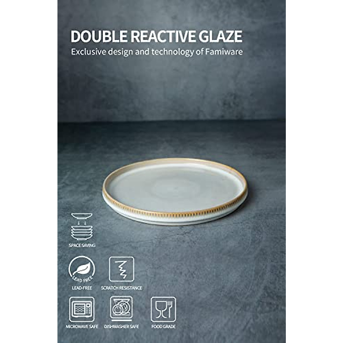 famiware Star Dinner Plates for 6, 10 inches Plate Set, Scratch Resistant, Stoneware Dinnerware, Kitchen Modern Rustic Serving Dishes, Cappuccino White