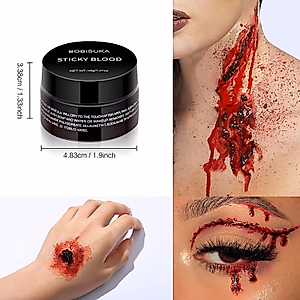 BOBISUKA 4 Piece Halloween SFX Special Effects Makeup Kit - Modeling Scar Wax + Coagulated Blood with Spatula Tool and Black Stipple Sponge All in One (VAMPIRE SET)