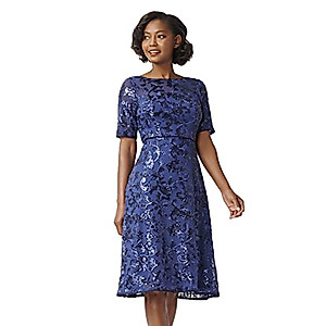 Adrianna Papell Women's Floral Embroidery Dress, Navy