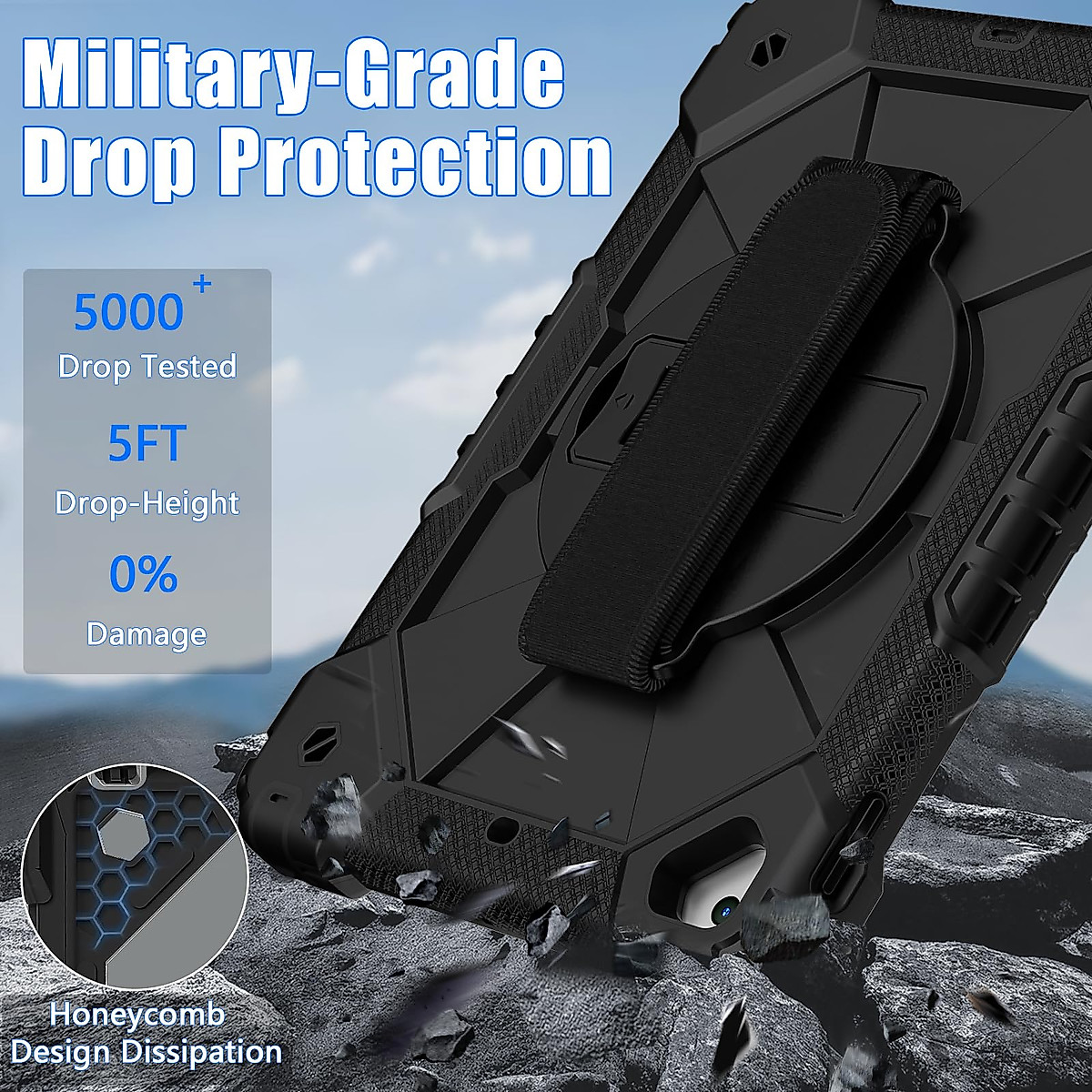 Nitupai Case for iPad 6th Generation Cases iPad 5th Generation Case iPad Pro 9.7 Case,Hybrid Shockproof Rugged Case Cover with 360°Rotatable Hand/Shoulder Strap & Stand for iPad Air 2 Case Black Blue