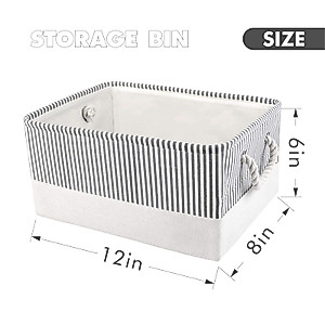 ANMINY 3PCS Storage Baskets Set Large Foldable Canvas Stripe Storage Bin Box with Cotton Rope Handles Decorative Plush Toys Clothes Towel Laundry Shelf Organizer Containers - Small, Dark Gray