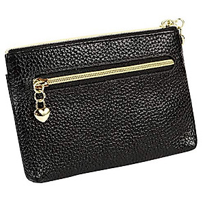 Women's Genuine Leather Coin Purse Zipper Pocket Size Pouch Change Wallet, Black