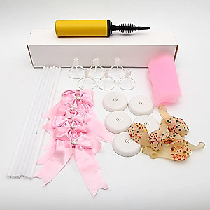 Suppromo Pink Polka Dot Balloons Set Tutu Tulle Balloons With Column Base Kit for Baby Shower Girl Wedding Birthday Party Table Decorations(12 inch Pink Tulle Balloon, 6 Pack)