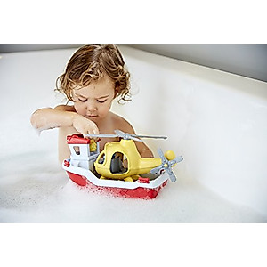 Green Toys Rescue Boat with Helicopter Red, 1 EA