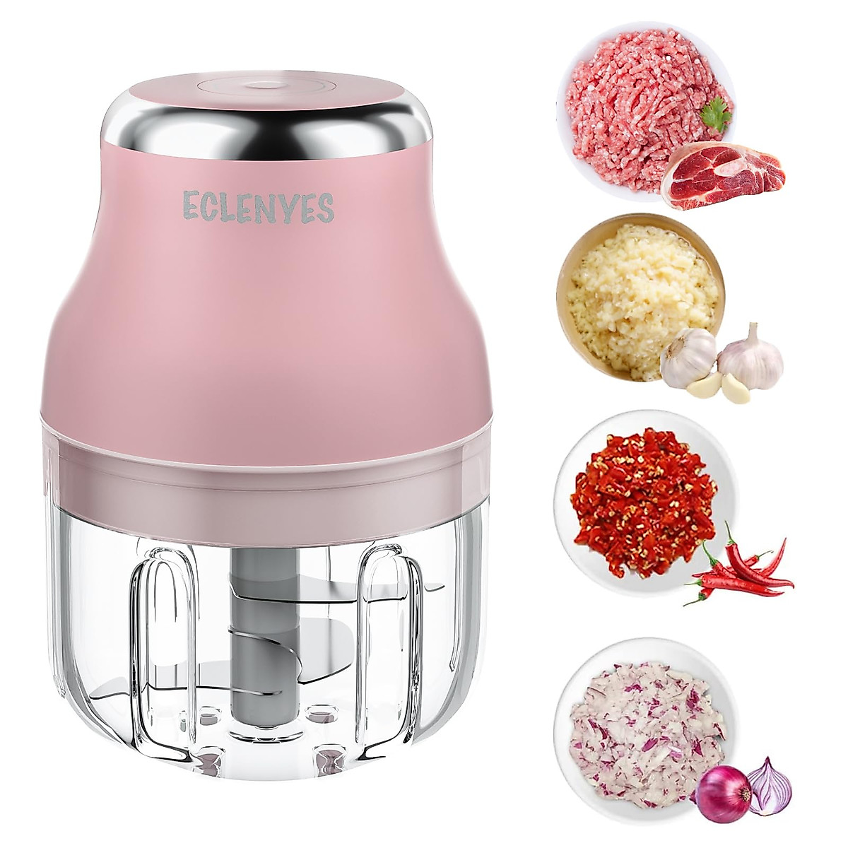 Vegetable Chopper, Electric Garlic Chopper, 250ML USB Rechargeable Mini Chopper, Powerful Small Food Processor, Blender to Vegetable, Wireless Food Chopper for Ginger, Chili, Fruit, Meat, etc（Pink）