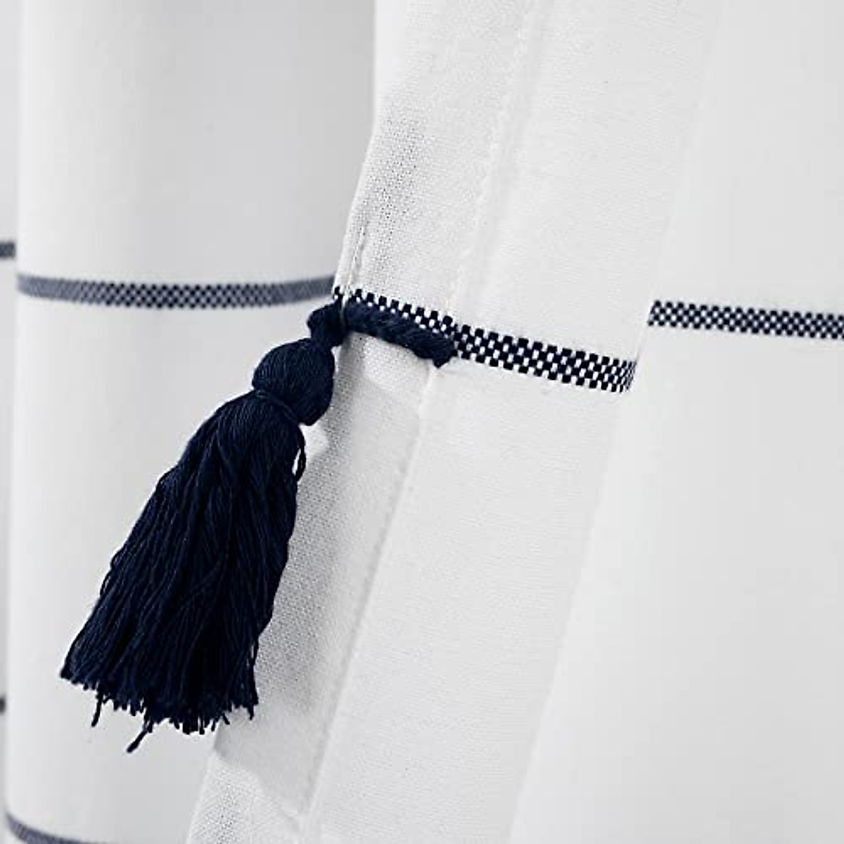 Lush Decor Farmhouse Boho Stripe Woven Tassel Yarn Dyed Cotton Window Curtain Panel Pair, 95" L x 42" W, White
