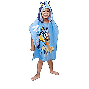 Jay Franco Bluey Piggyback Bath/Pool/Beach Hooded Poncho - Super Soft & Absorbent Cotton Towel, Measures 22 x 22 Inches (Official Bluey Product)