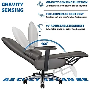 FIBO Gravity-Sensing Executive Home Ergonomic Office Chair Reclining Office Chair with Foot Rest & Headrest, High-Back PU Leather Computer Desk Chairs with Back & Lumbar Support Task Chair, (Darkgrey)
