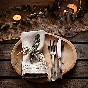 Linen Napkins - Natural 18 x 18 inch, Set of 4 Hemstitch Dinner Napkins Cloth with Embroidered Dot - Cloth Napkins from 100% French Flax, Natural Fabric