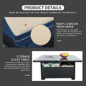 9 Pieces Patio Furniture Sectional Sofa Outdoor Wicker Furniture Couch Set with Blue Non-Slip Cushions Furniture Cover Black PE Rattan