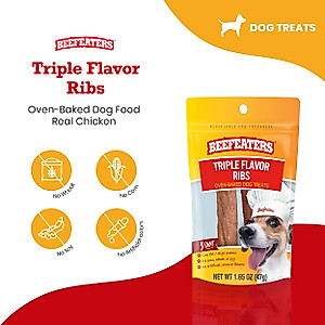 Beefeaters Dog Treats - Triple Flavor Ribs 1.65oz Case of 12 | Rawhide Dog Treats Wrapped with Real Chicken | Promotes Dental Health | Dog Food Long-Lasting Chew | Training Treats for All Dog Sizes