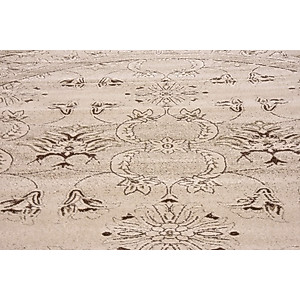 Unique Loom La Jolla Collection Botanical, Contemporary, Traditional, Rustic, Border Area Rug, 12' 2" Round, Ivory/Beige