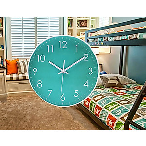 Epy Huts Modern Simple Wall Clock Indoor Non-Ticking Silent Sweep Movement Wall Clock for Office, Bathroom, Living room Decorative 10 Inch Teal