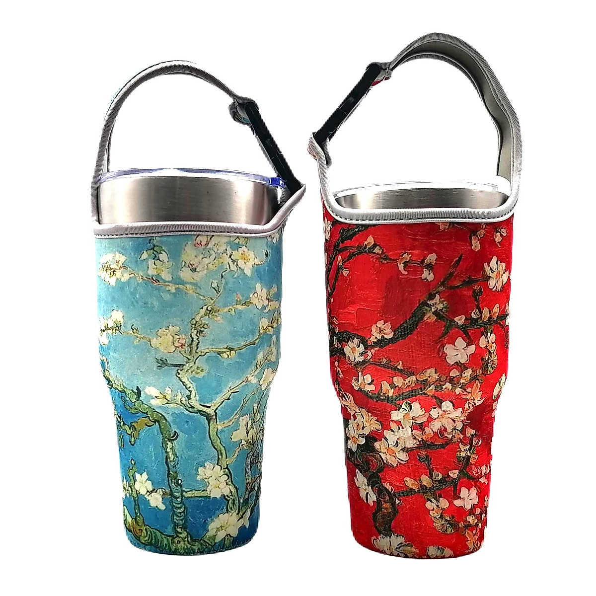 ZHU IN SY 2 Pack Tumbler Carrier Holder Pouch for All 30oz Stainless Steel Travel Insulated Coffee Mug, Neoprene Sleeve with Carrying Handle, Portable, Protective, Reusable (C)