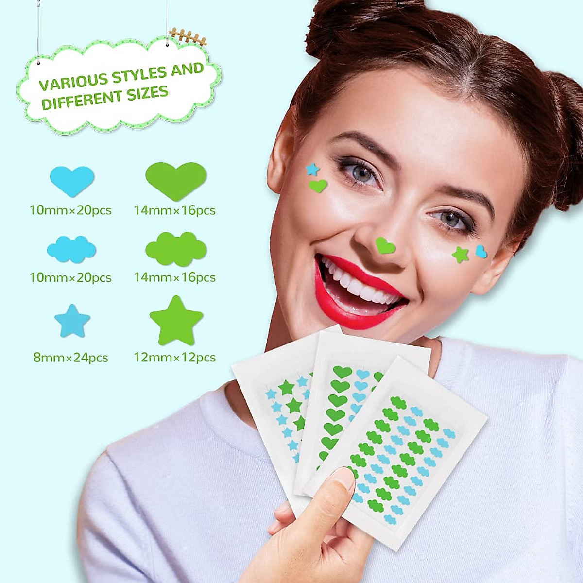 ANAI RUI Pimple Patches Hydrocolloid Acne Stickers with Tea Tree Oil + Salicylic Acid, Cover Dot for Acne Blemish, Draw out Oil & Impurities, 108 Dots, 12mm & 8mm