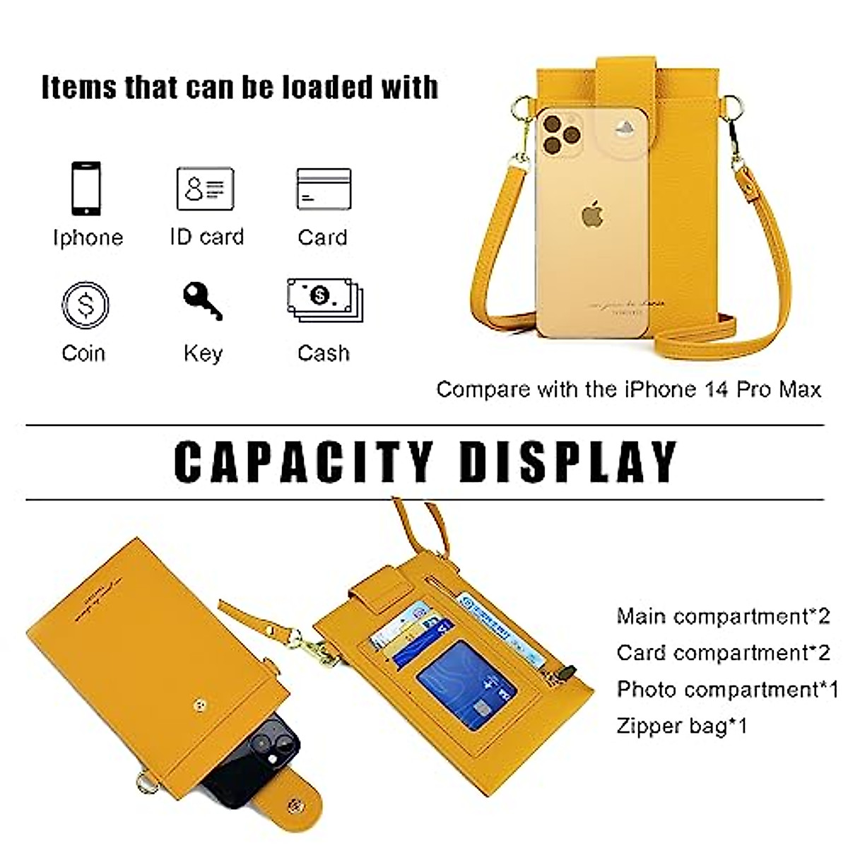 Eamom Small Cell Phone Wallet Purse Crossbody for Women Leather Slim Wallet Cellphone Crossbody Purse with Credit Card Slots (Yellow)