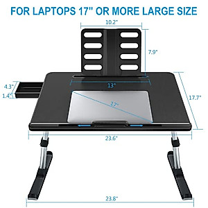 Laptop Desk for Bed, NEARPOW XXL Bed Table Bed Desk for Laptop and Writing, Adjustable Computer Tray Laptop Stand for Bed or Sofa with Anti-slip Leather, Removable Stopper, Book Stand and Drawer-Black