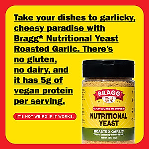 Bragg Nutritional Yeast Roasted Garlic Seasoning - 3 oz - Dairy-Free Parmesan Cheese Substitute - Perfect for Salads, Pastas, Popcorn, and More