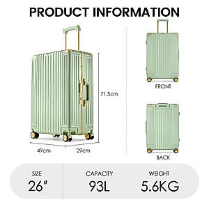 GinzaTravel Aluminum Frame+PC Suitcase Bright Color Suitcase TSA Combination Lock Universal Wheel