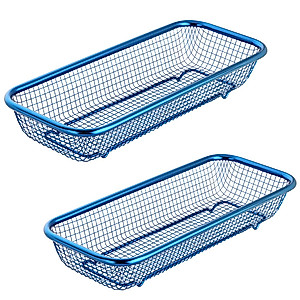 QOBIMOON Stainless Steel Utensil Drying Rack/Chopsticks/Spoon/Fork/Knife Drainer Basket Set of 2 Flatware Storage Drainer Silverware Cutlery Basket Flatware Organizers-Blue