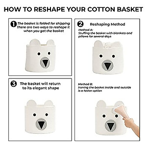 CherryNow Bear Basket, Cotton Rope Basket, Woven Laundry Hamper, Toy Storage Bin for Kids, Clothes in Bedroom, Baby Nursery & Living Room, 10'' (H) x 12'' (D)