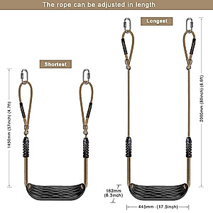SELEWARE Plastic Swing Seat, Non Slip Tree Swing Set with Adjustable Rope and 2 Carabiners, Heavy Duty Playground Swing Set Accessories for Kid Indoor Outdoor Backyard, Black