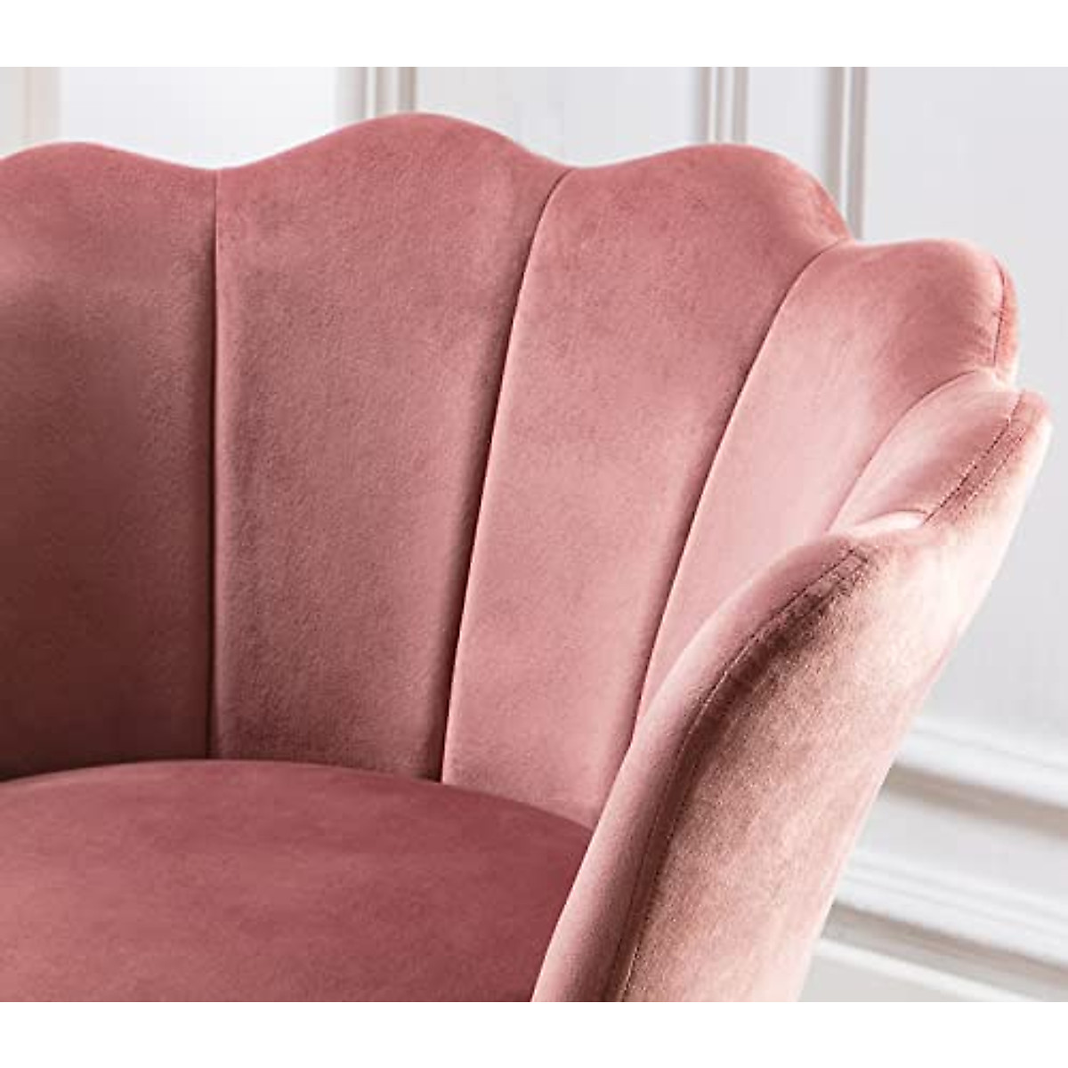 chairus Velvet Accent Chair, Upholstered Vanity Chair with Shell Back & Gold Metal Legs, Modern Small Armchair Side Chair Guest Chair for Living Room Bedroom Makeup Dressing Room, Antique Pink