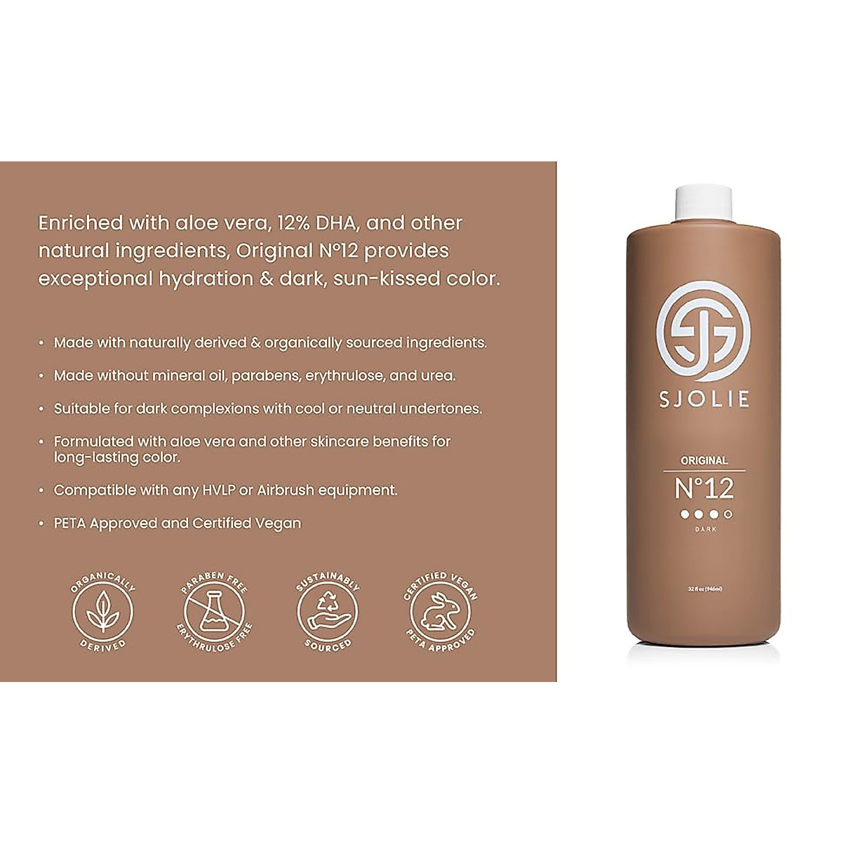 SJOLIE Spray Tan Solution - No. 12 - Dark Hydrating Tanning Spray | Sunless Tanner for a Rich Bronze, Long Lasting, All Natural Spray Tan (8oz)