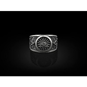 BySilverStone Jewelry - Eye Of Providence Silver Masonic Ring, 925 Sterling Silver Freemason Ring, Signet Ring, Engraved Ring, The Square and Compasses, Boss Gift