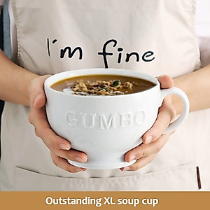 Buyajuju Jumbo Soup Mugs, Soup Bowls with Handle, 26 Ounce Ceramic Coffee and Cereal Mugs, Set of 2, White