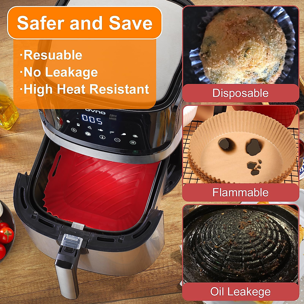 IJIAMY 3 Pack Air Fryer Silicone Liners, 8 inch Silicone Air Fryer Liners Pot, Heat Resistant Easy Cleaning Silicone Air Fryer Basket, Replacement of Air Fryer Liners Paper for 5 Qt Air Fryer Oven